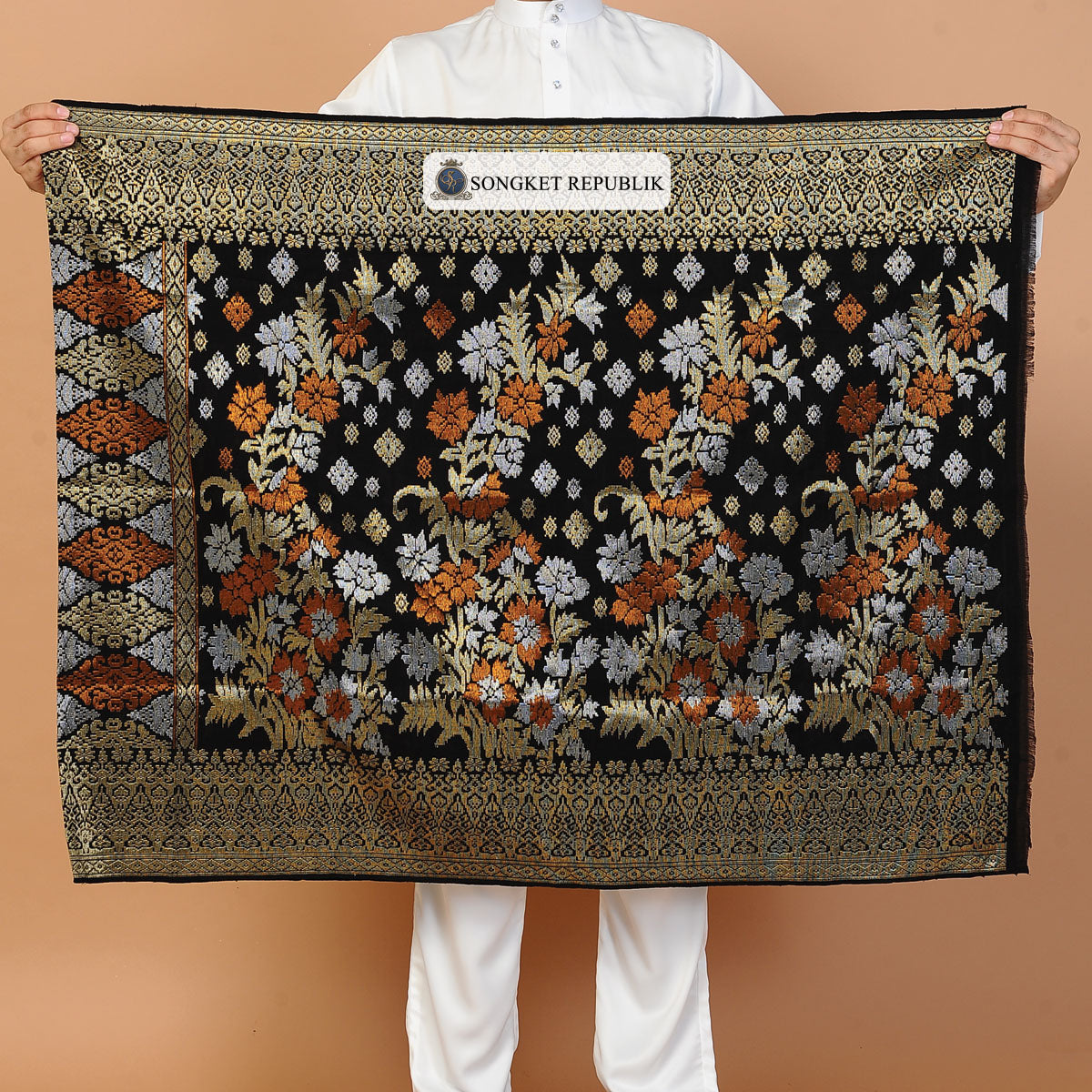 SAMPIN TENUN TANGAN HD PREMIUM - Black Gold Orange – Songket Republik